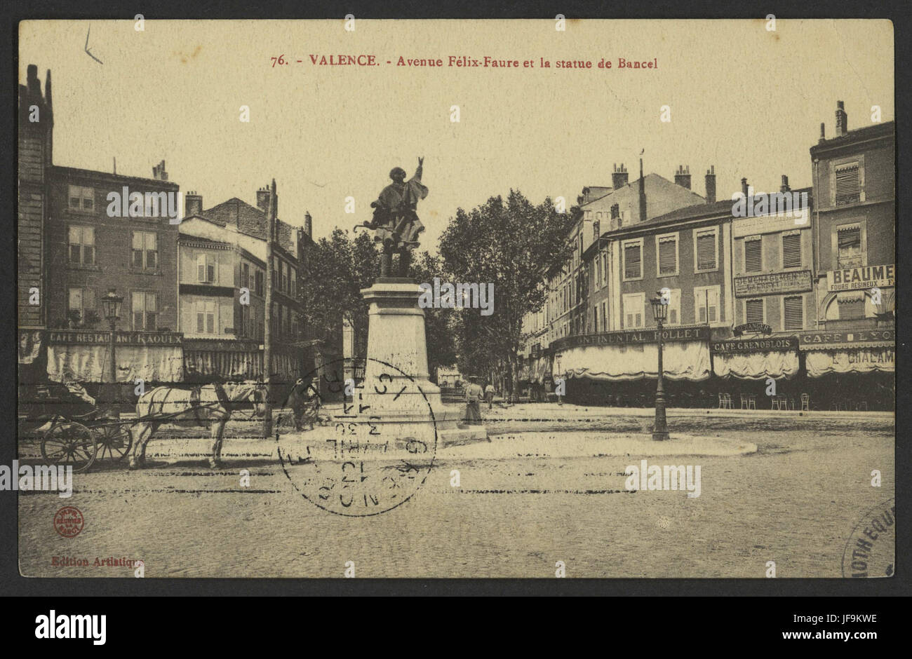 Valence - Avenue Félix Faure and the Statue of Bancel Stock Photo - Alamy
