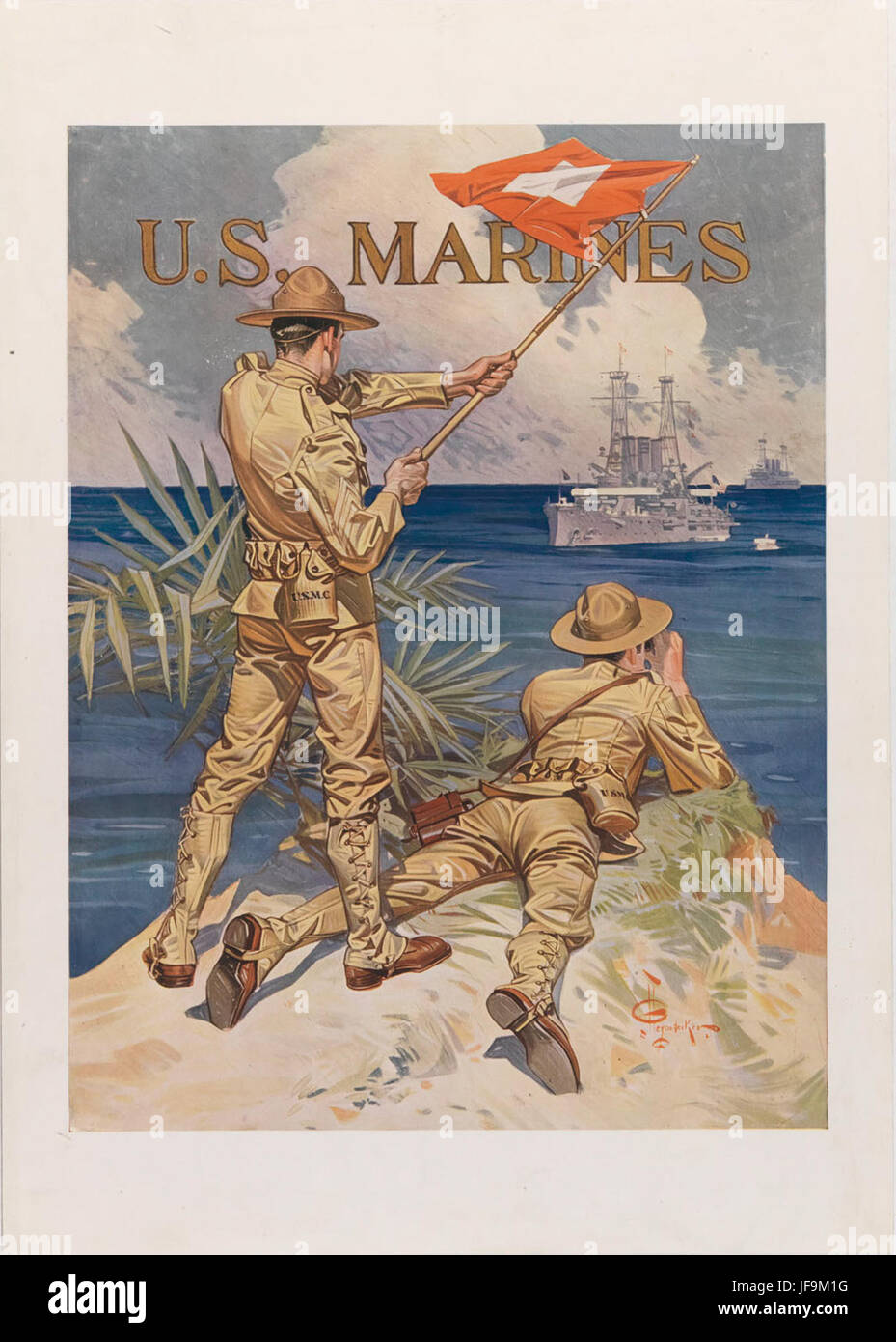 A historical photograph of US Marines, likely from the World War I era ...