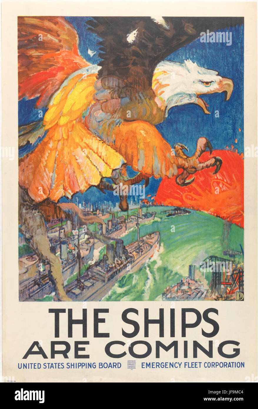 World War I poster depicting ships arriving for wartime efforts Stock ...