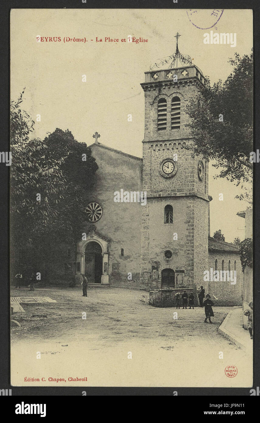 A photo of the main square and church in Peyrus, Drôme, France ...