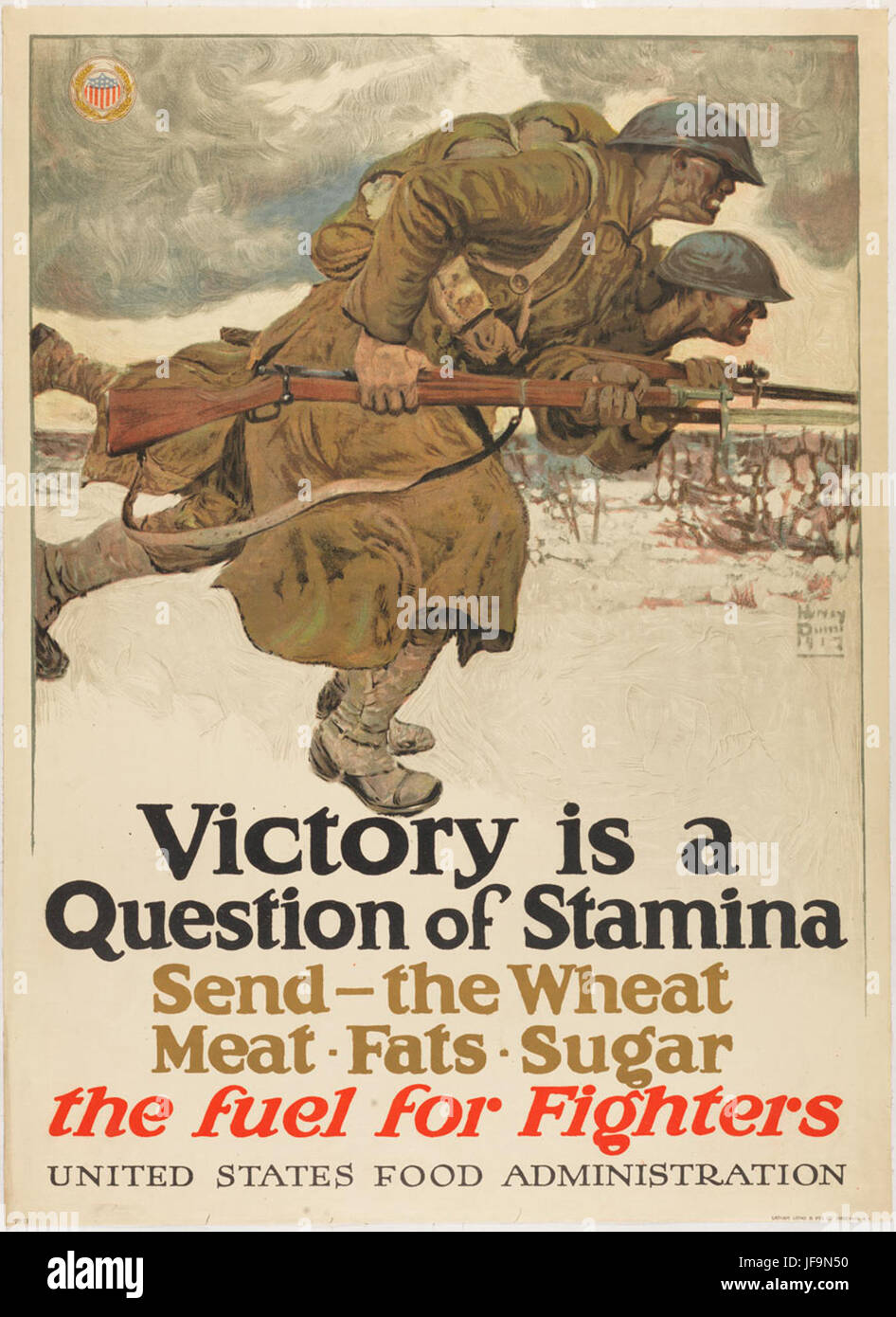 A motivational wartime poster from World War I, illustrating the ...