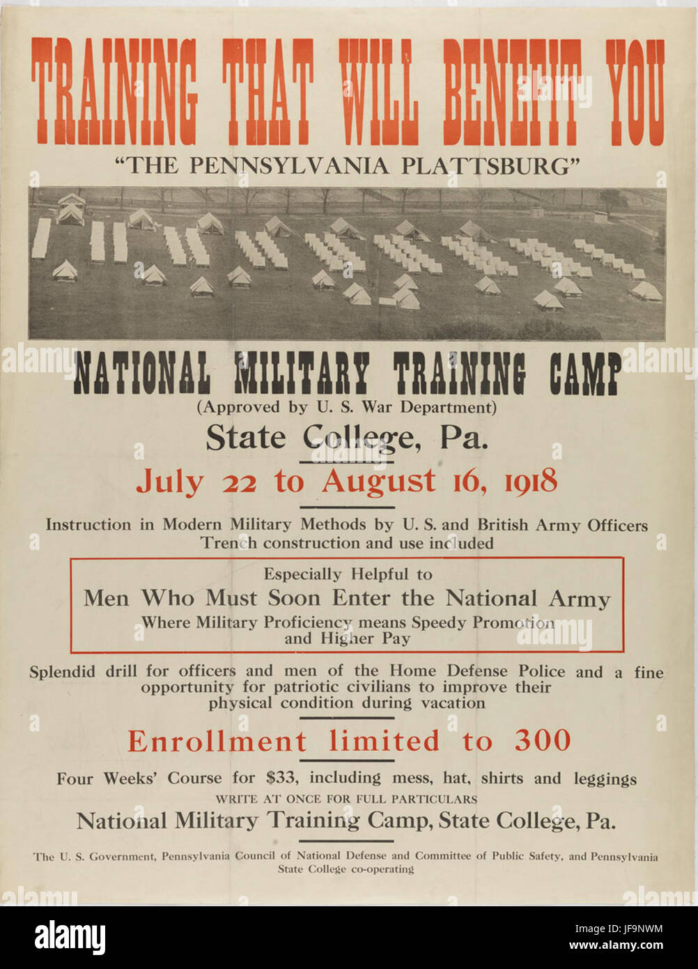 A recruitment poster for the National Military Training Camp during ...