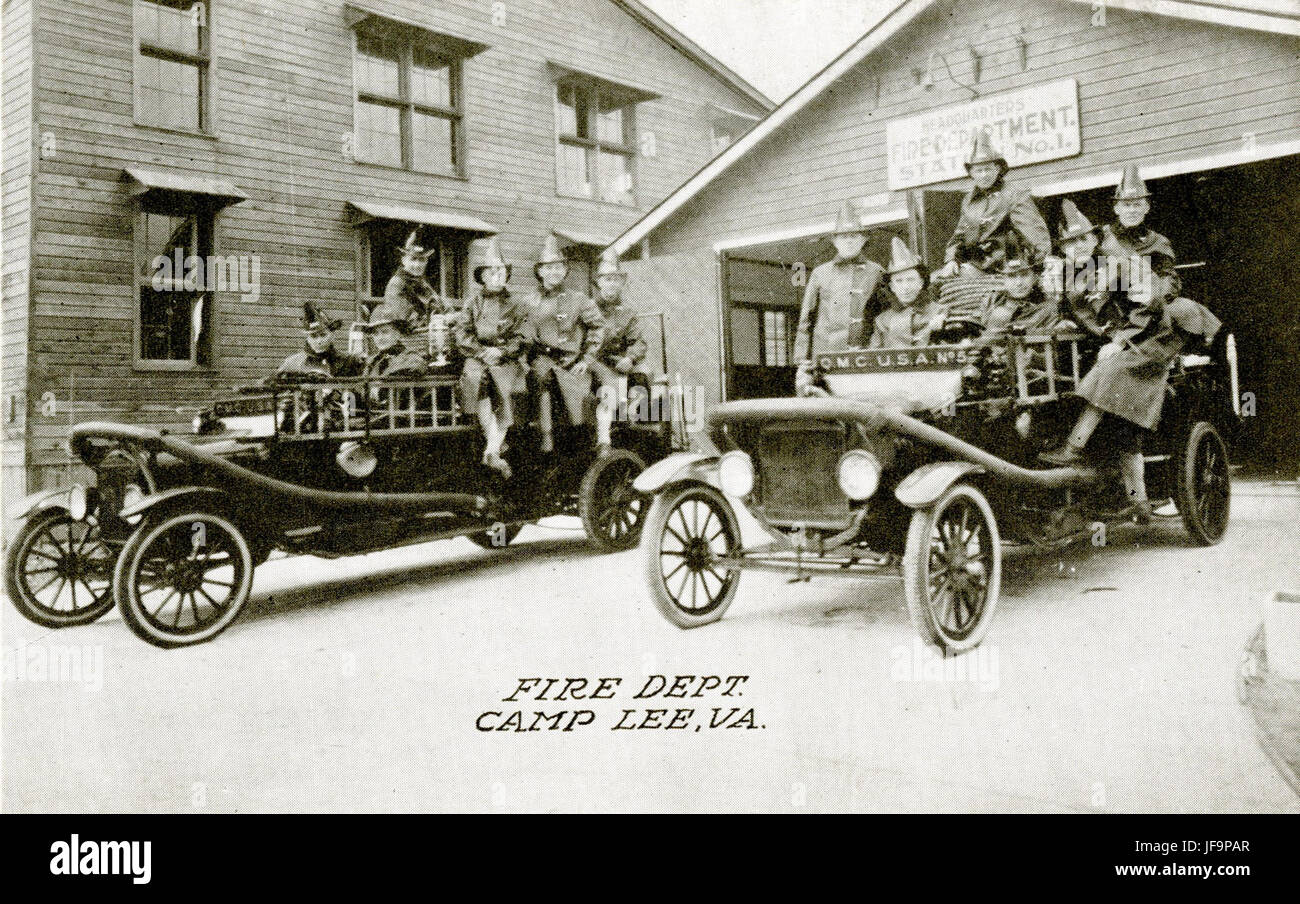 A historical photo showing the Fire Department at Camp Lee, Virginia ...