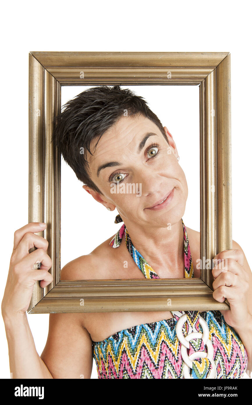 happy woman in the frame Stock Photo - Alamy