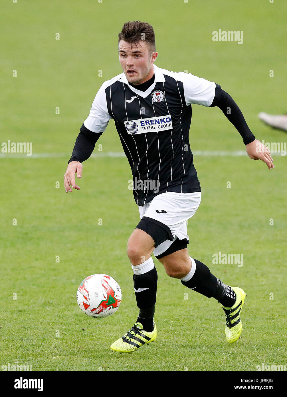 Bala Town Nathan Burke against FC Vaduz, during the UEFA Europa League ...