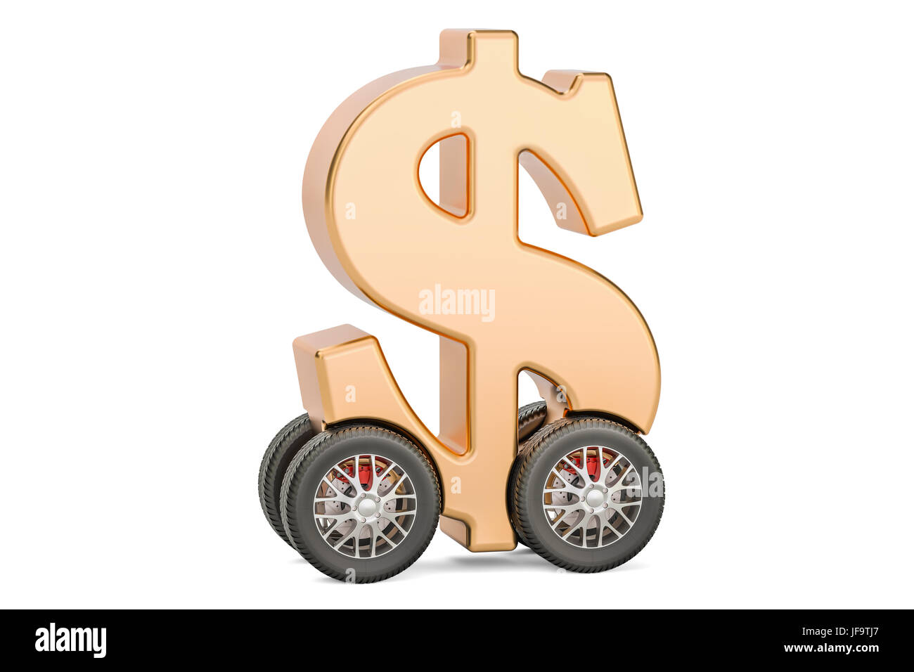 Dollar symbol on car wheels, 3D rendering isolated on white background ...