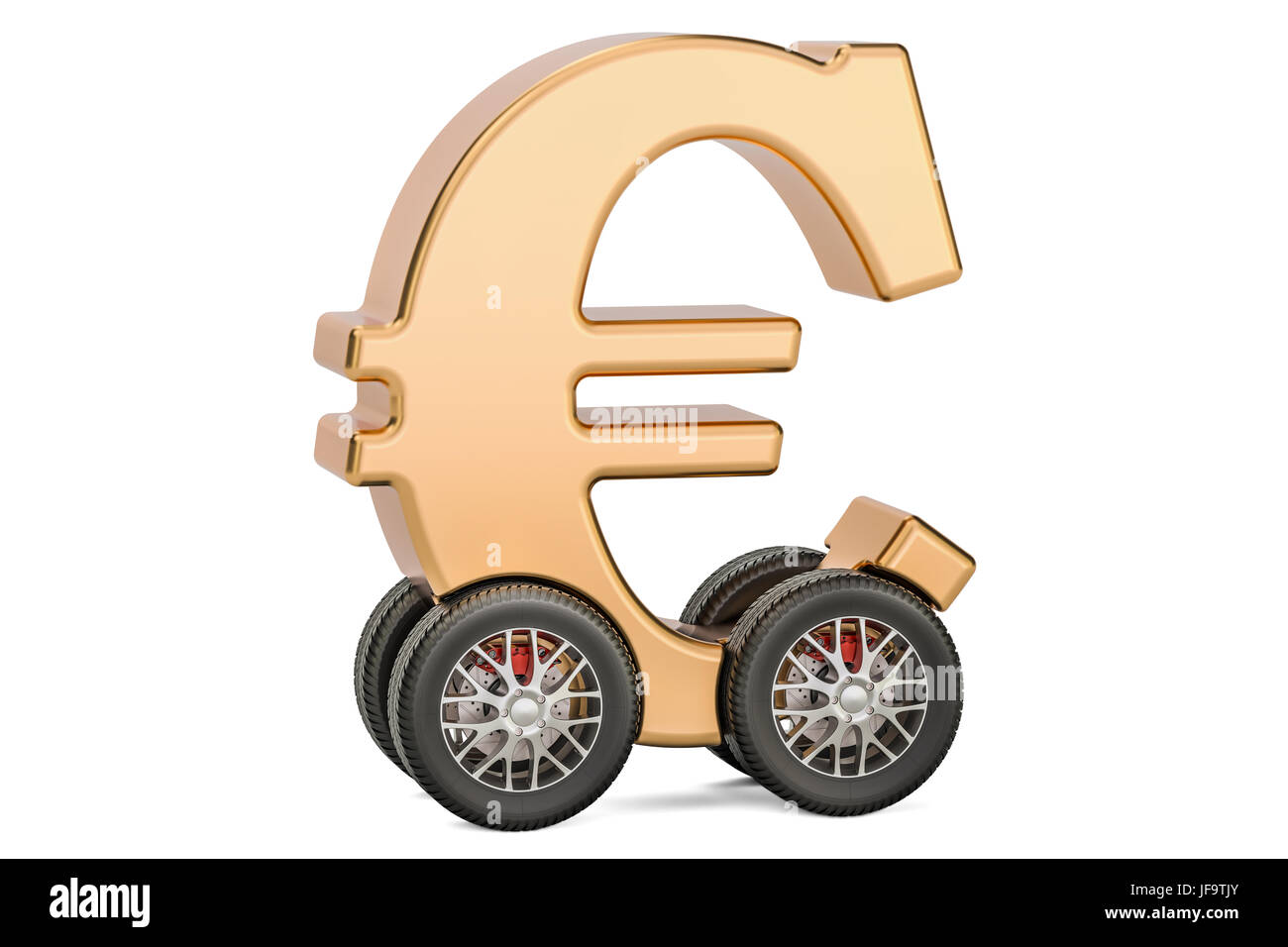 Euro symbol on car wheels, 3D rendering isolated on white background ...