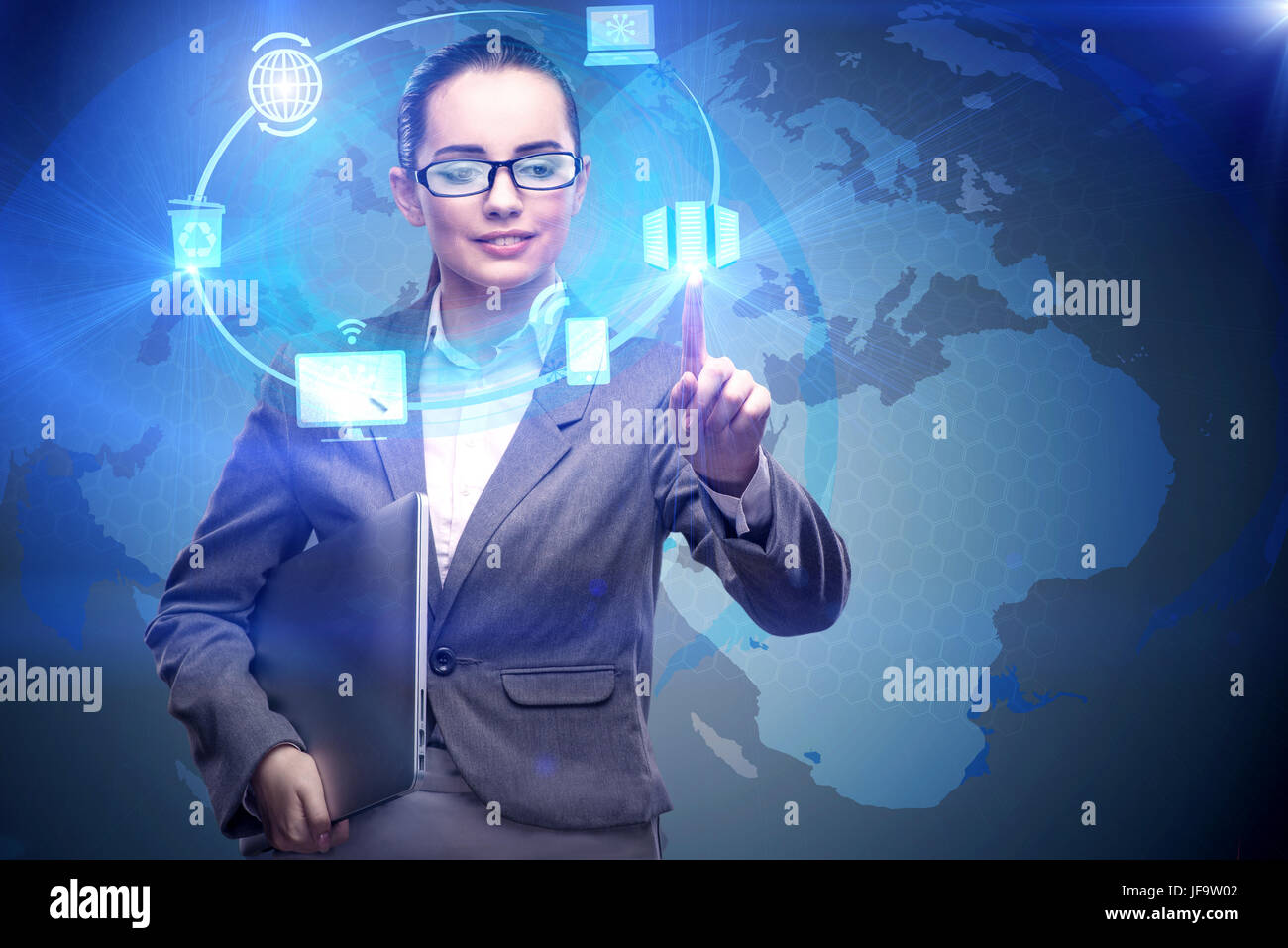Businesswoman in data computing concept Stock Photo - Alamy
