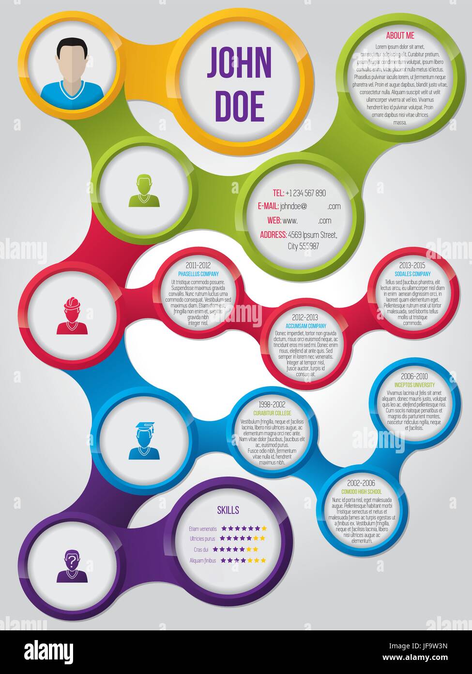 Modern cv resume template with circle shaped 3d containers Stock Vector ...