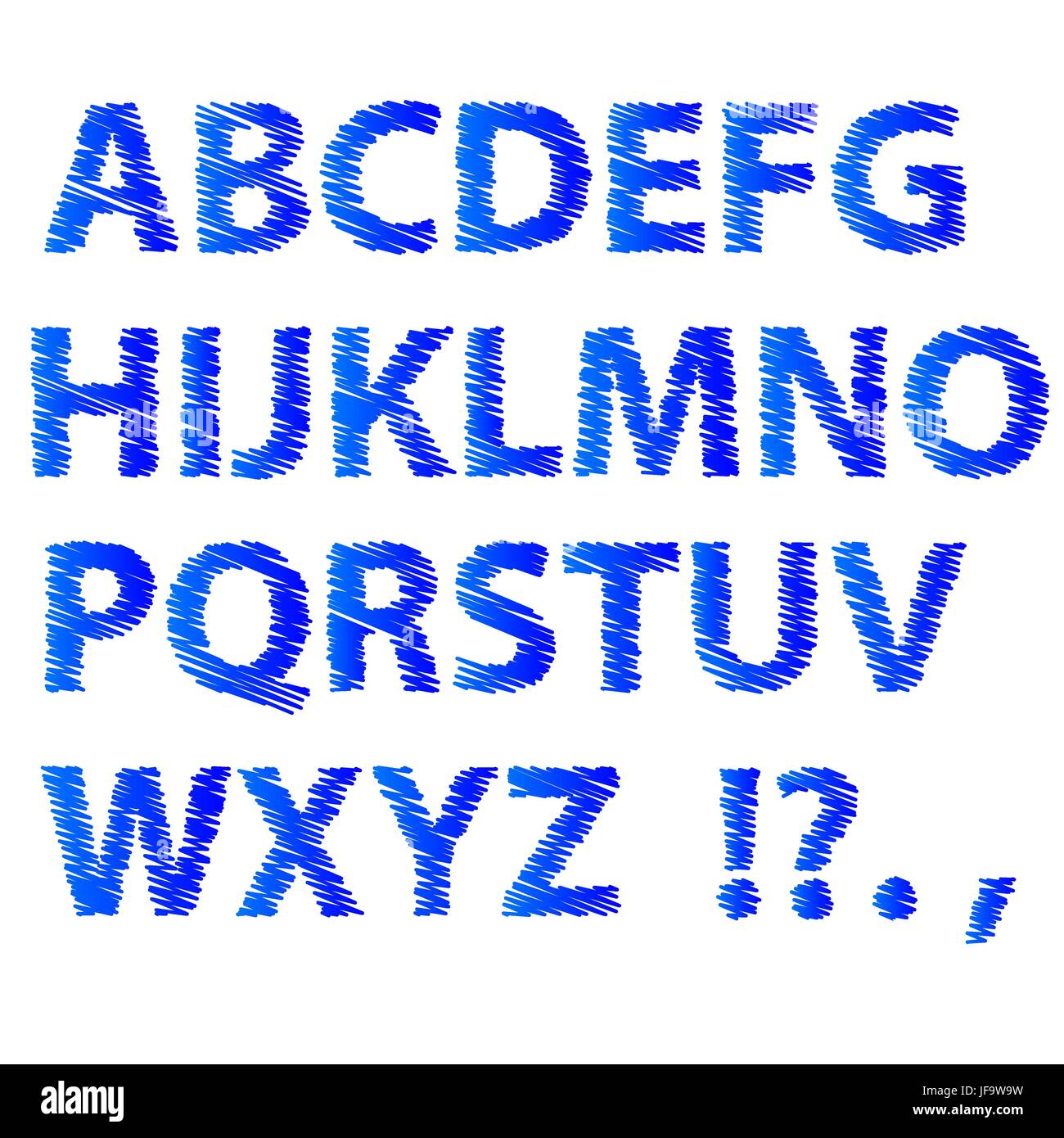 Sketch Alphabet Isolated on White Background. Set of Blue Sketch ...