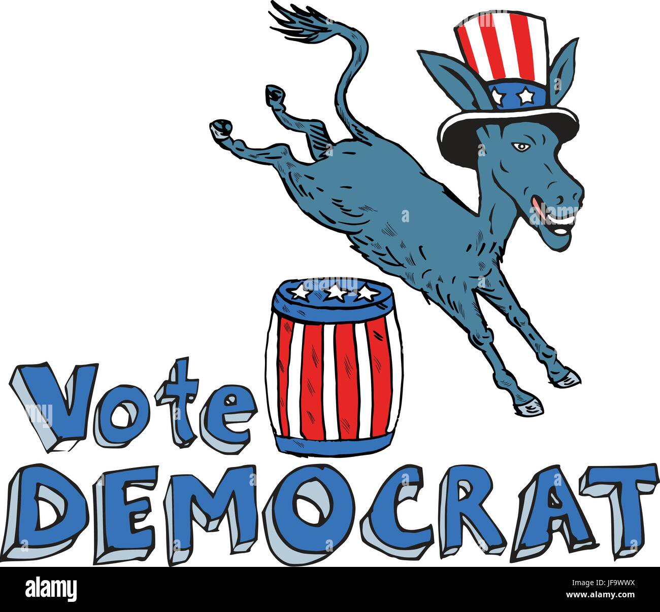 Vote Democrat Donkey Mascot Jumping Over Barrel Cartoon Stock Vector ...