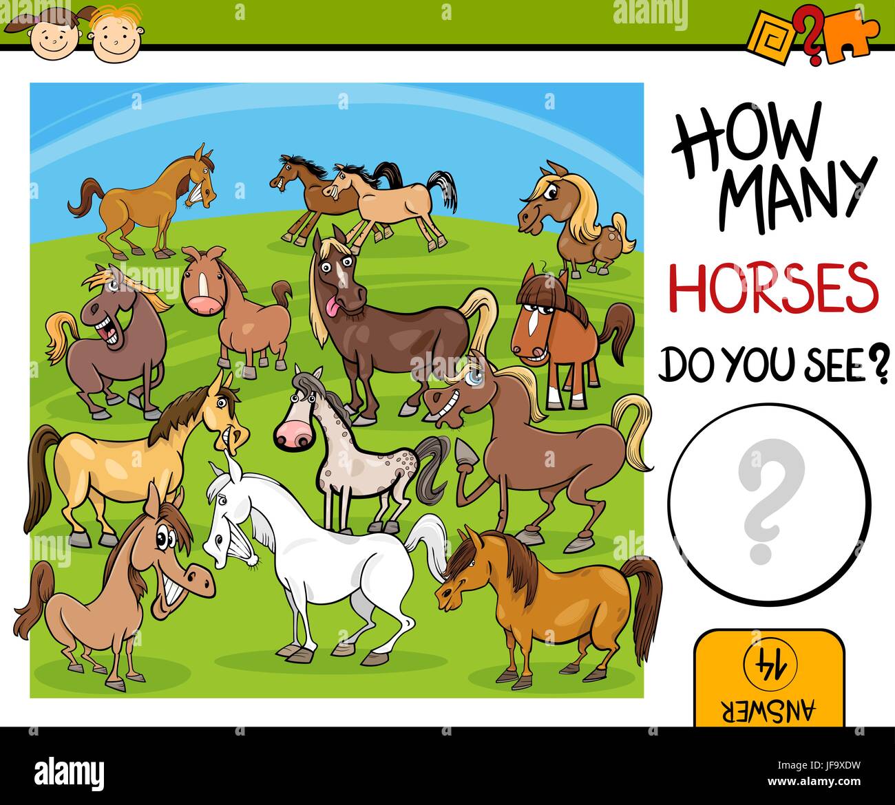 counting task with horses cartoon Stock Vector Image & Art - Alamy
