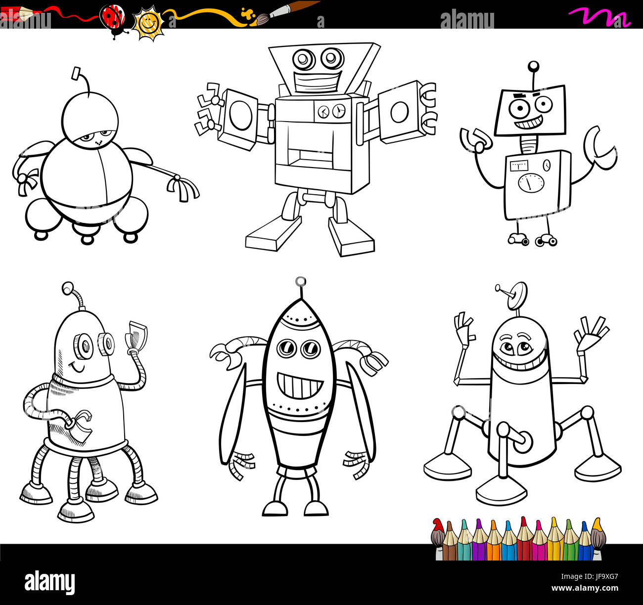 robot characters coloring book Stock Photo - Alamy