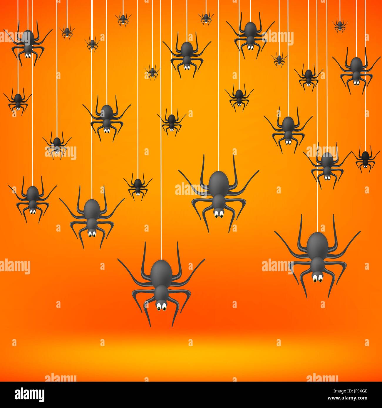 Set od Grey Spiders Fall Down on Soft Orange Background. Symbols of ...