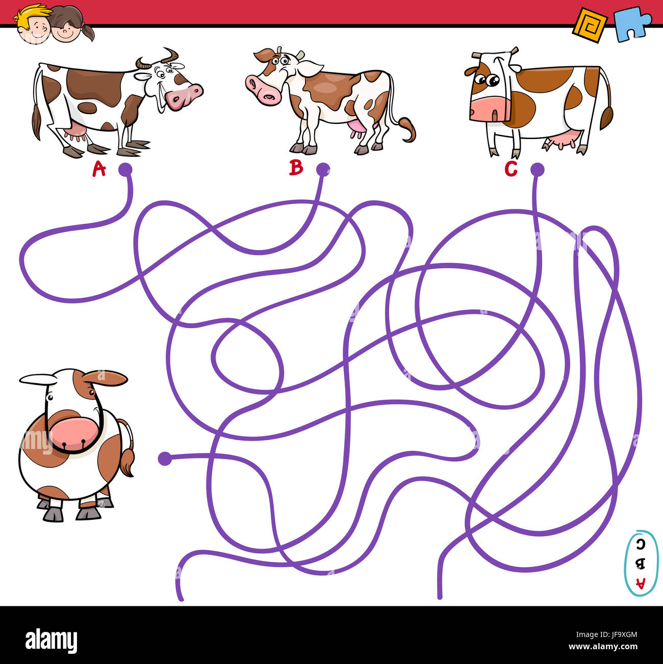 path maze game with cows Stock Photo - Alamy