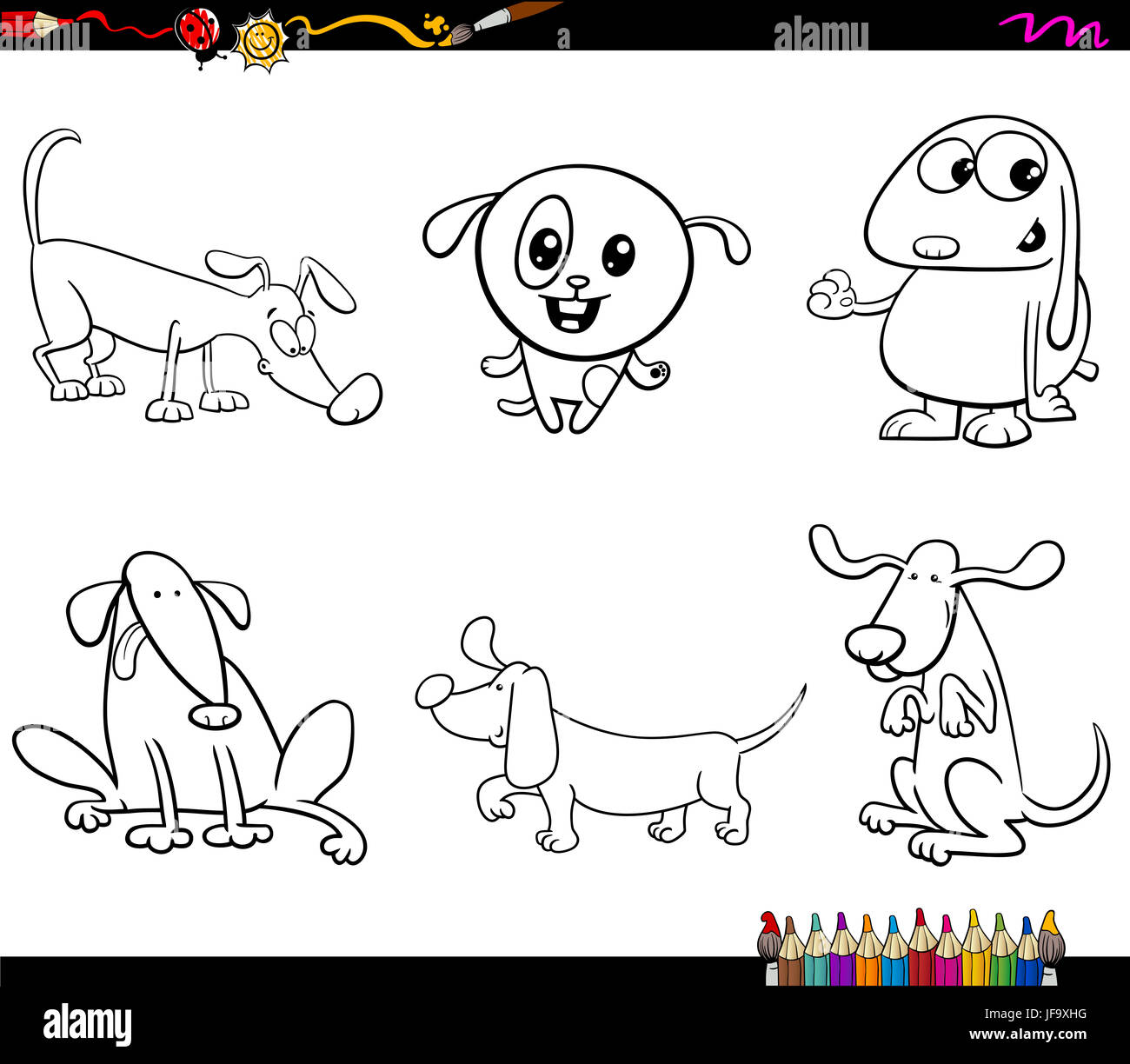 dog characters coloring page Stock Photo - Alamy
