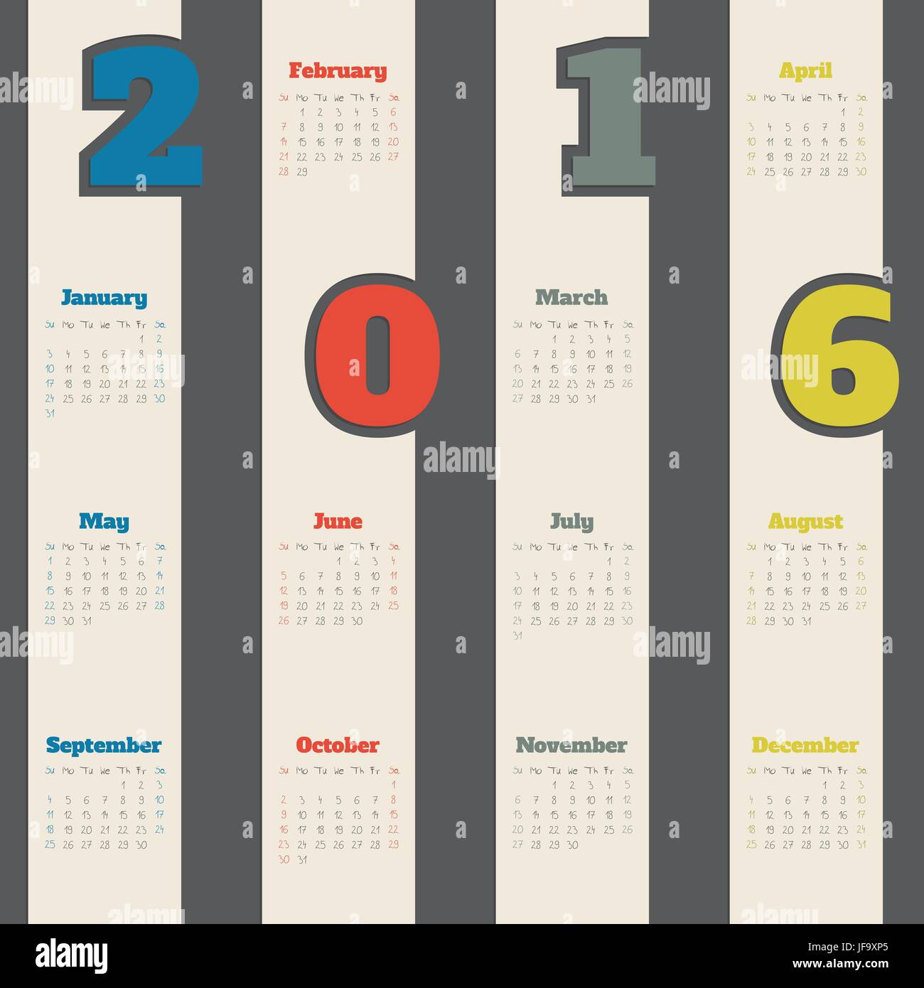 Cool calendar with colorful numbers for 2016 Stock Vector Image & Art ...