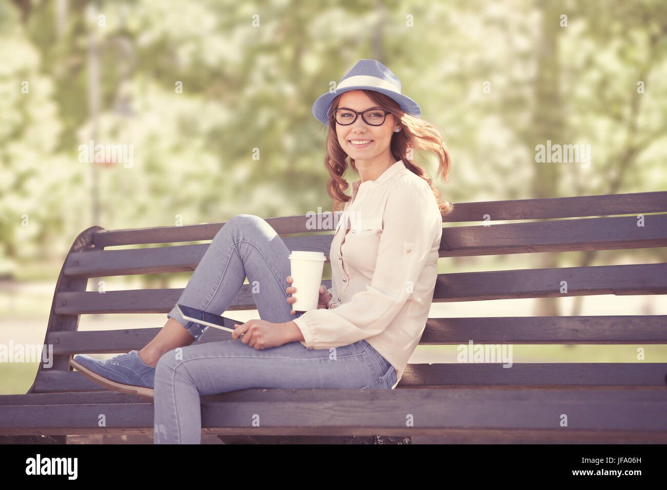 Sitting on the bench Stock Photo - Alamy