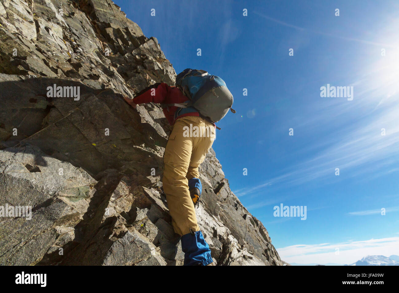 Boy rock climber summit hi-res stock photography and images - Alamy