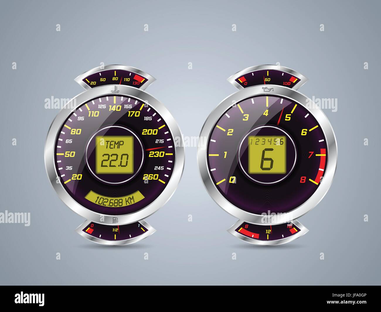 Shiny metallic speedometer and rev counter Stock Vector Image & Art - Alamy