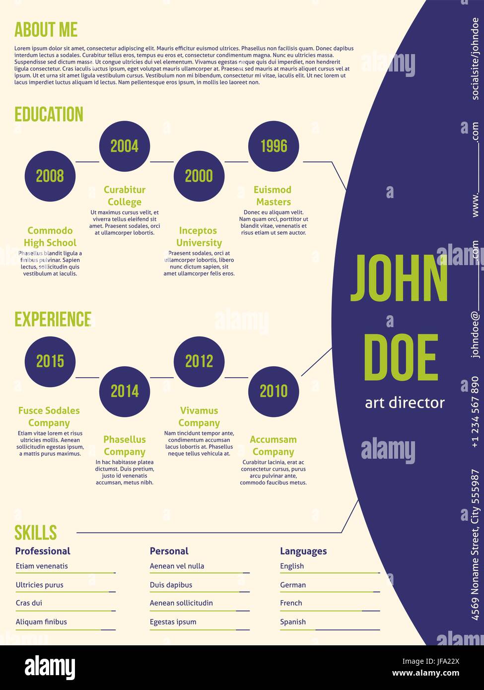 Modern resume cv template with contrast colors Stock Vector Image & Art ...