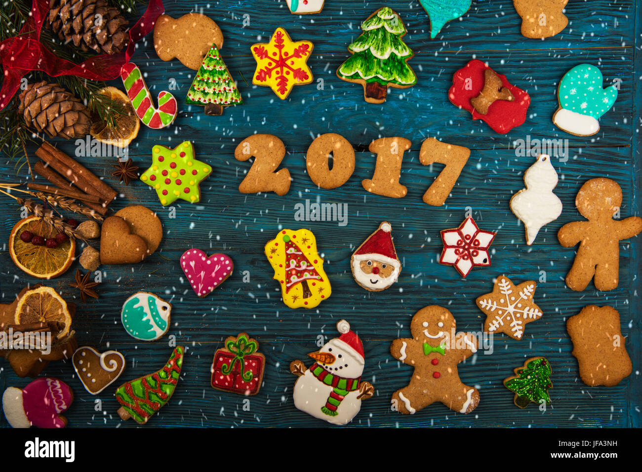 Different ginger cookies 2017 year Stock Photo - Alamy