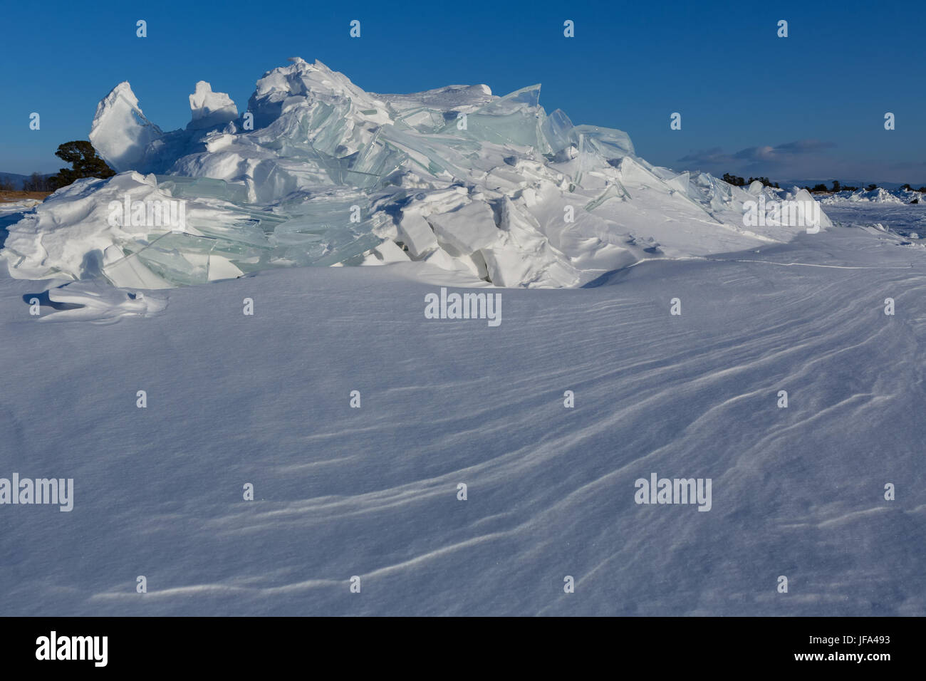 Snow-covered ice hummocks of Lake Baikal Stock Photo - Alamy