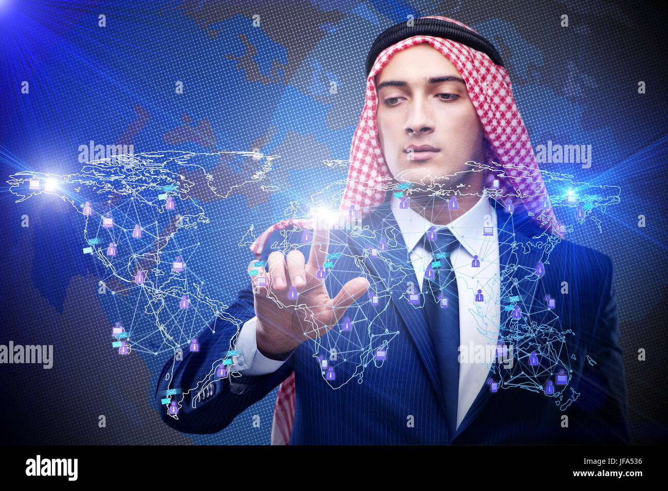Arab man in social networks concept Stock Photo - Alamy