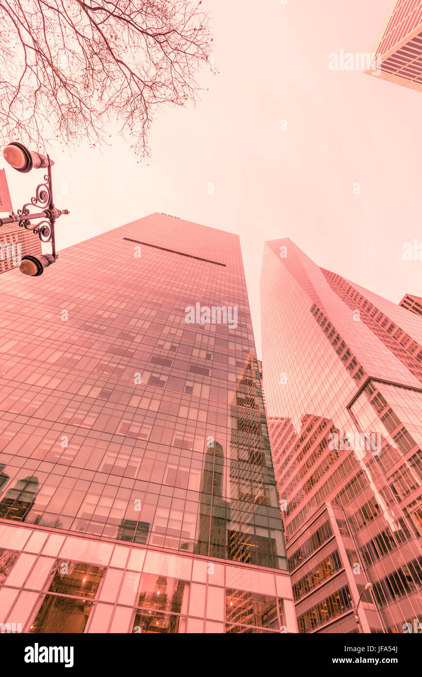 New York skyscrapers vew from street level Stock Photo - Alamy