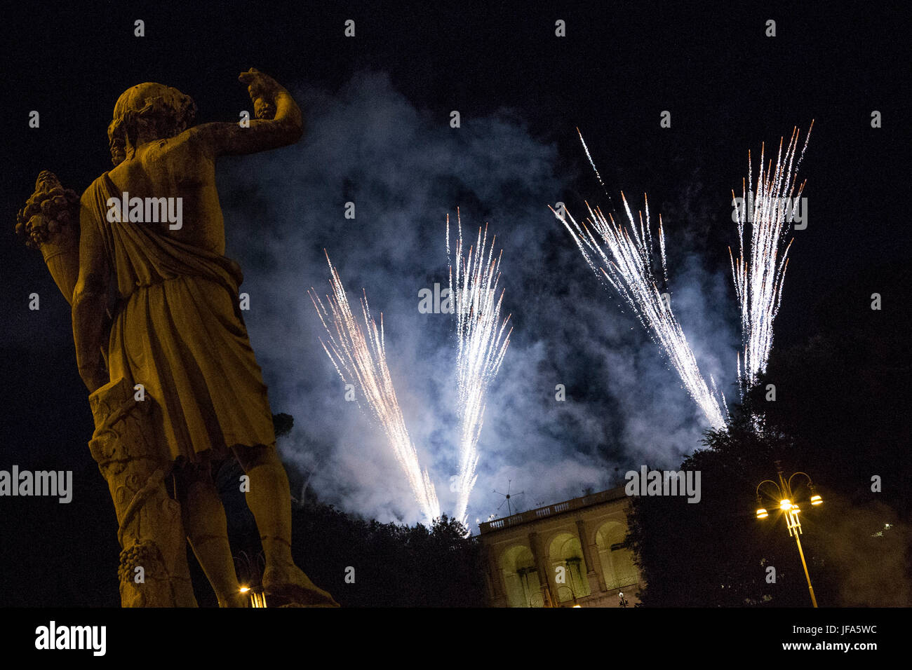 Rome the fireworks for the girandola of piazza del popolo hi-res stock ...