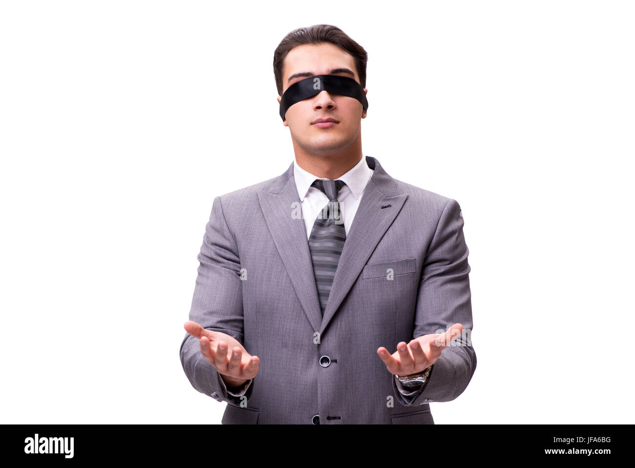 Blindfolded businessman isolated on white Stock Photo - Alamy