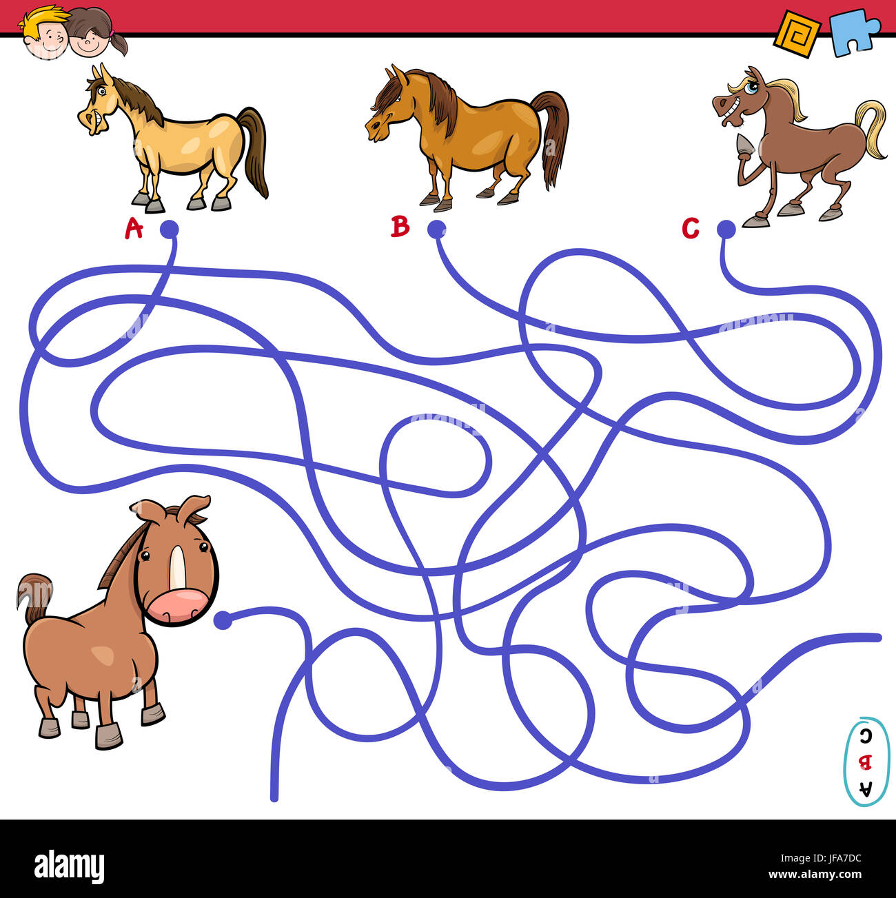 path maze game with horses Stock Photo - Alamy
