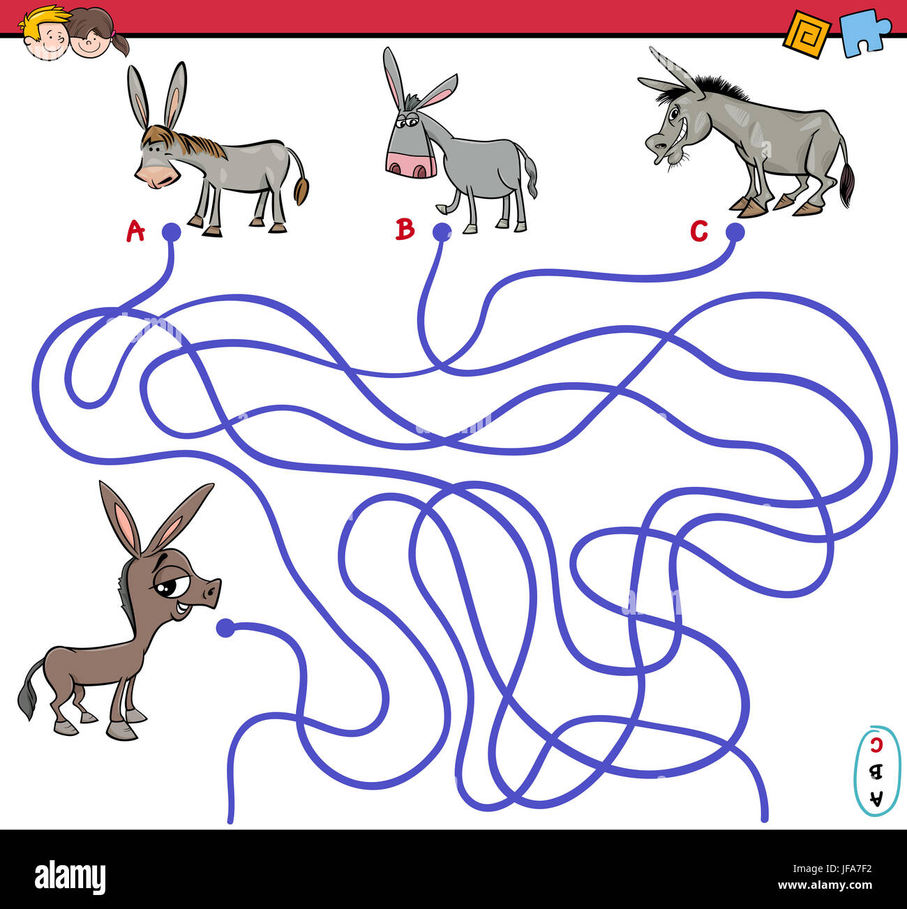 path maze game with donkey Stock Photo - Alamy