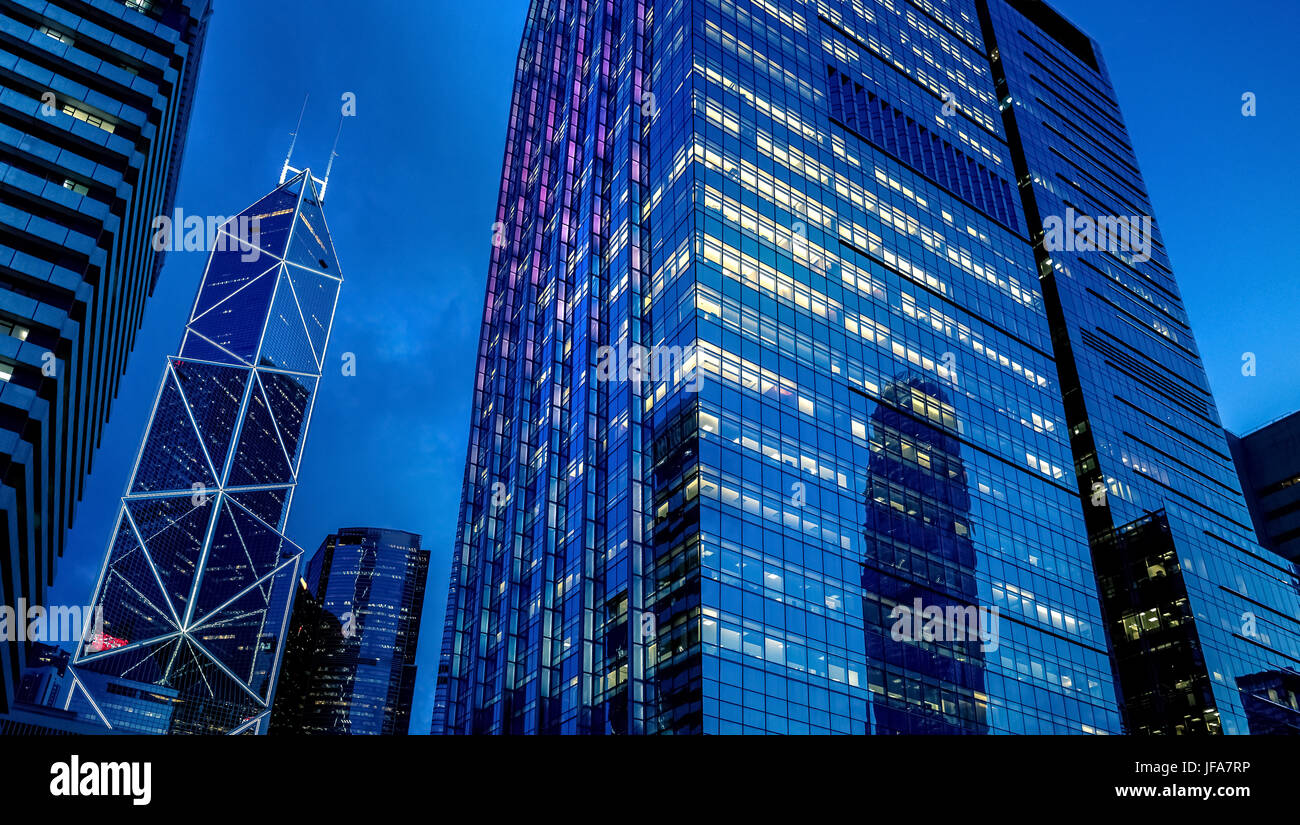 Commercial buildings at night in Hong Kong Stock Photo - Alamy