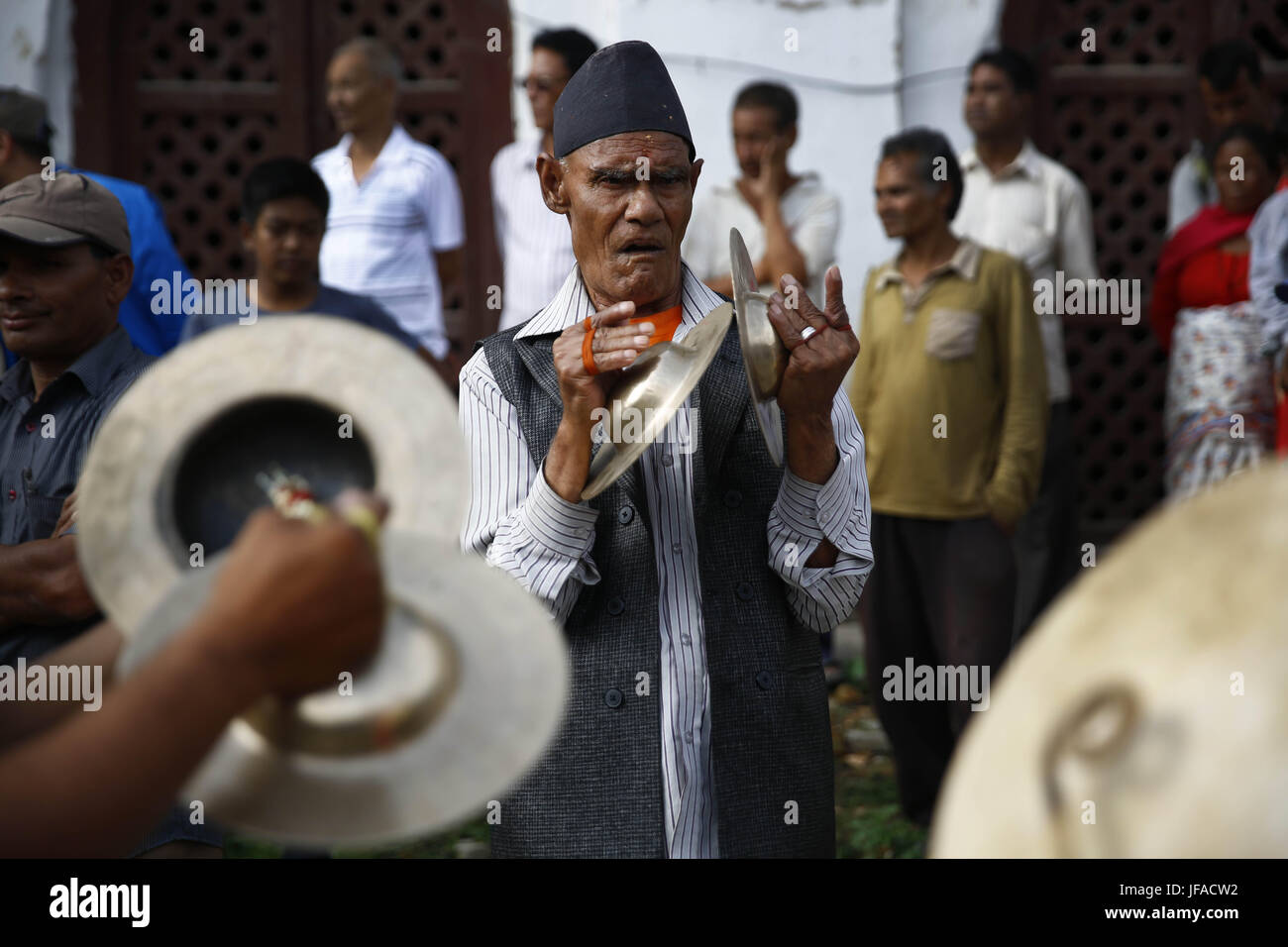 Kathmandu, Nepal. 30th June, 2017. Nepalese devotees play traditional ...
