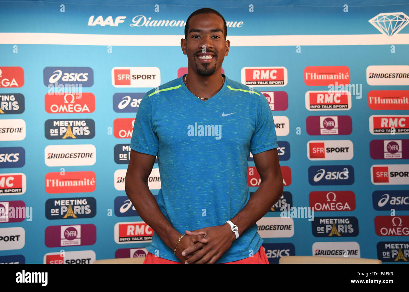 Paris, France. 30th June, 2017. Christian Taylor (USA) poses prior to ...