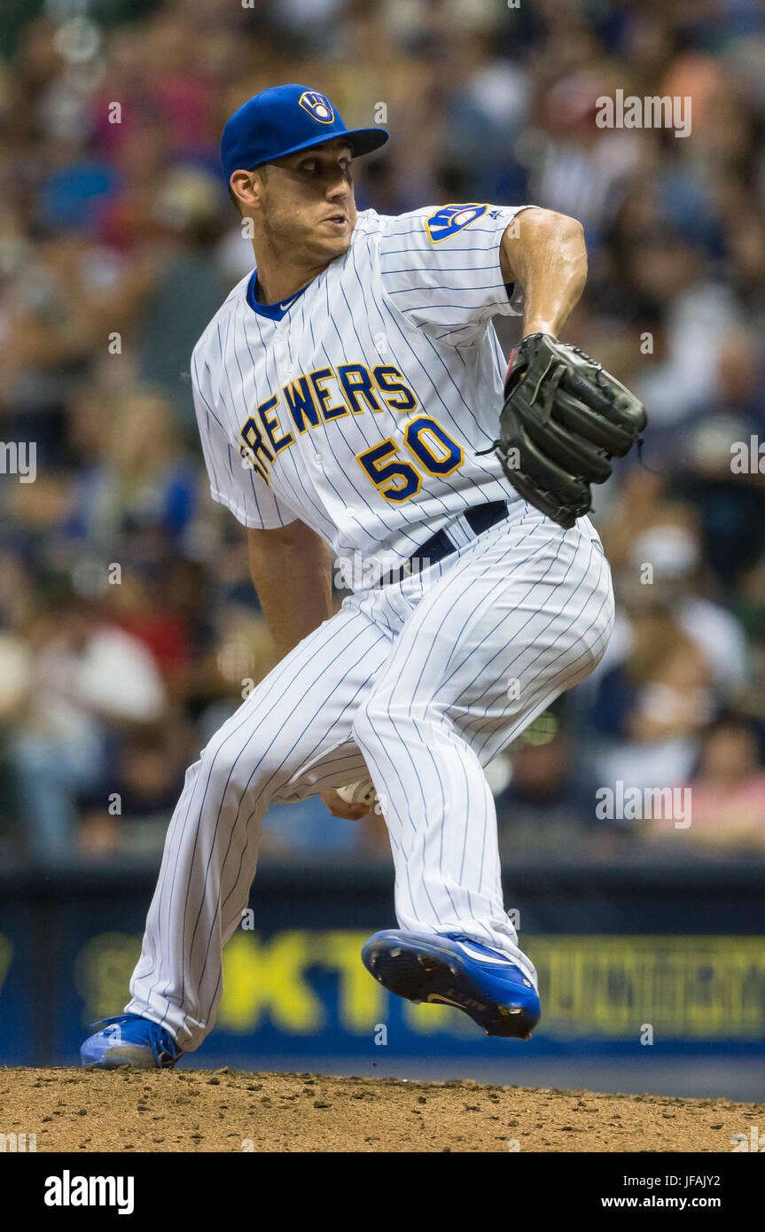 Milwaukee, WI, USA. 30th June, 2017. Milwaukee Brewers relief pitcher ...