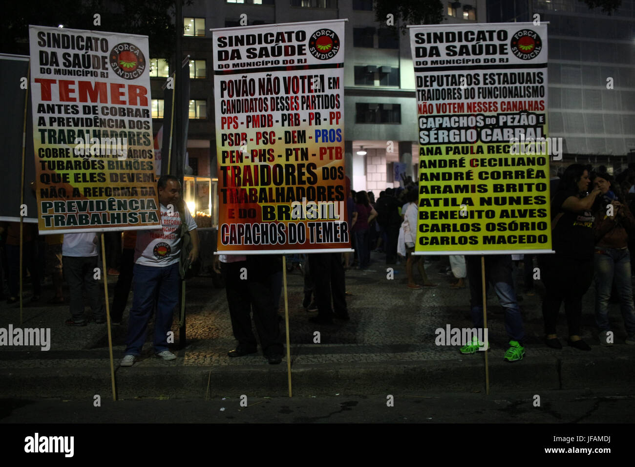 Rio de Janeiro, Brazil, June 30, 2017: Brazilian workers carried out a ...