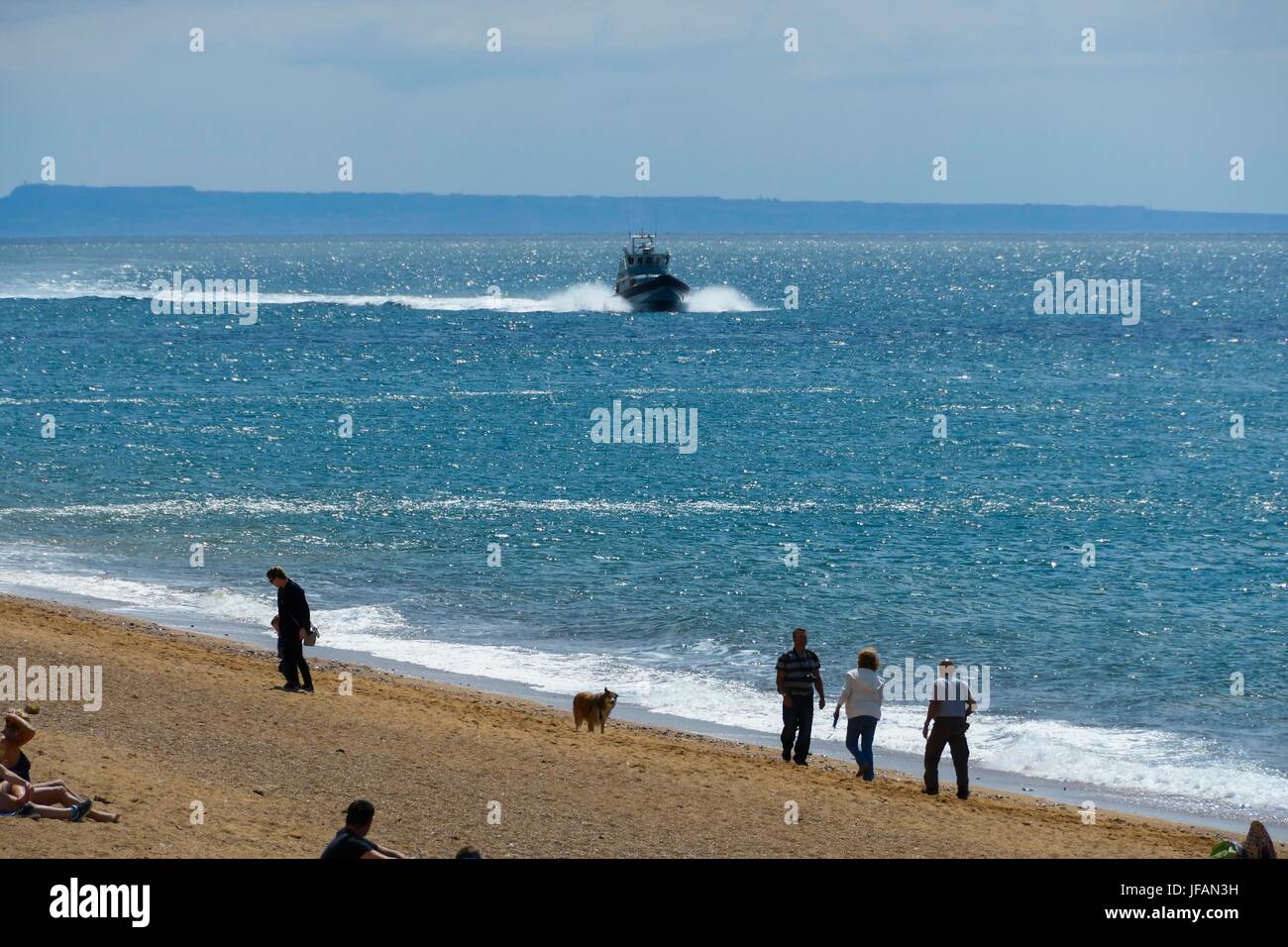 West Bay, Dorset, UK. 1st July, 2017. UK Border Force patrol vessel off ...