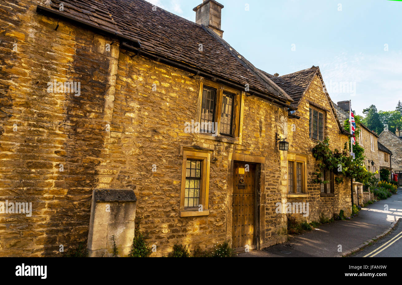 old English town and beautiful historic buildings, old street ...