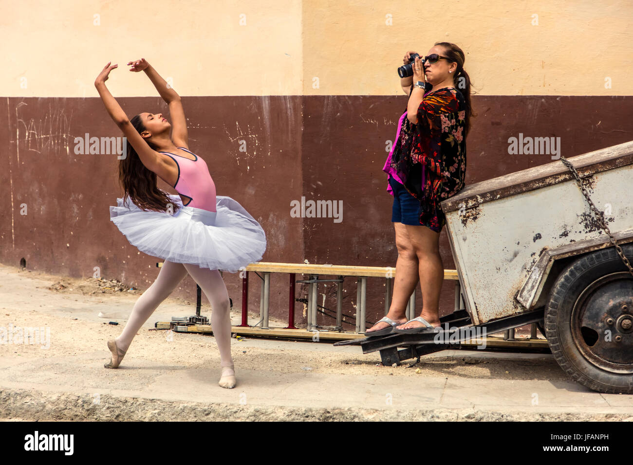 Mother photographing her ballerina daughter - HAVANA, CUBA Stock Photo ...