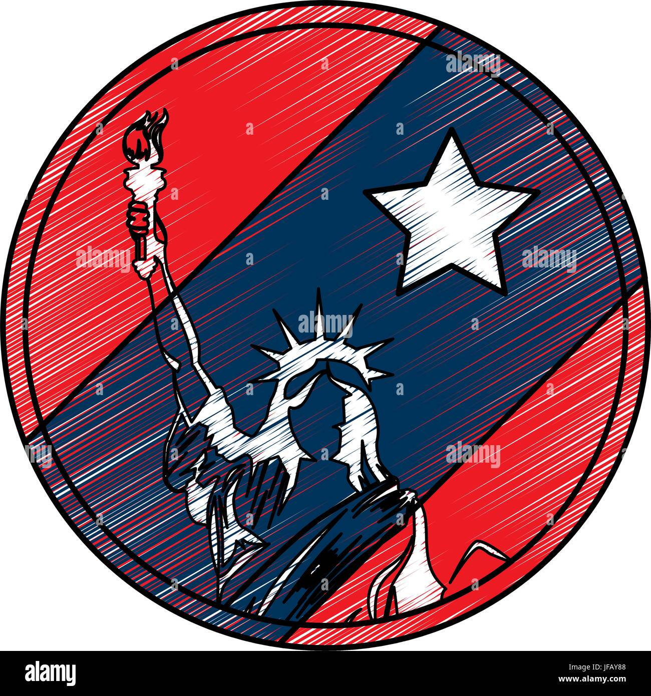 button with statue of liberty icon over white background vector ...