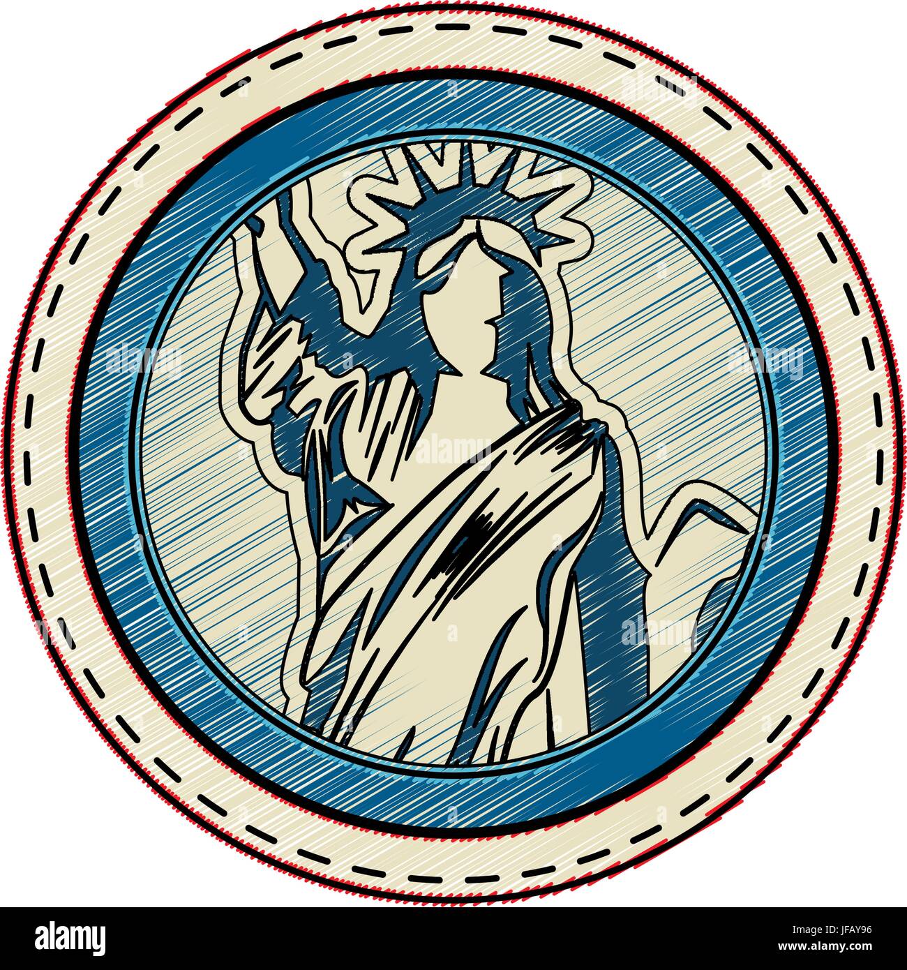 button with statue of liberty icon over white background vector ...