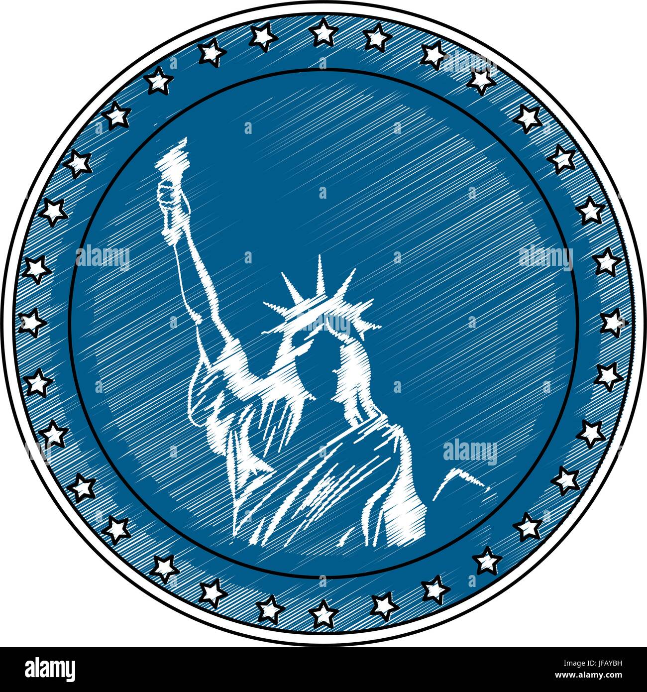 button with statue of liberty icon over white background vector ...