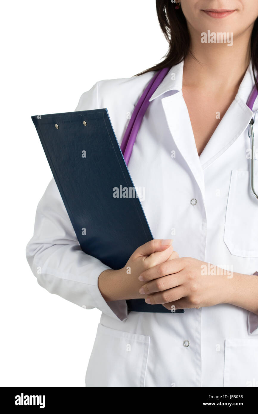 Female doctor holding file with documents. Healthcare and medicine ...