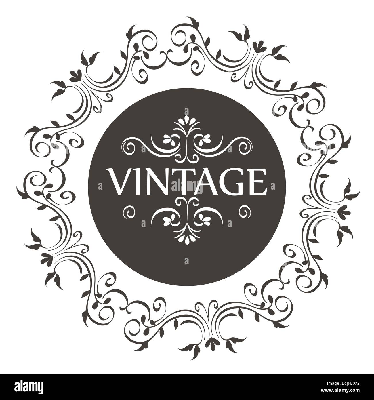 Round vintage sign with beautiful ornamental frame over white ...