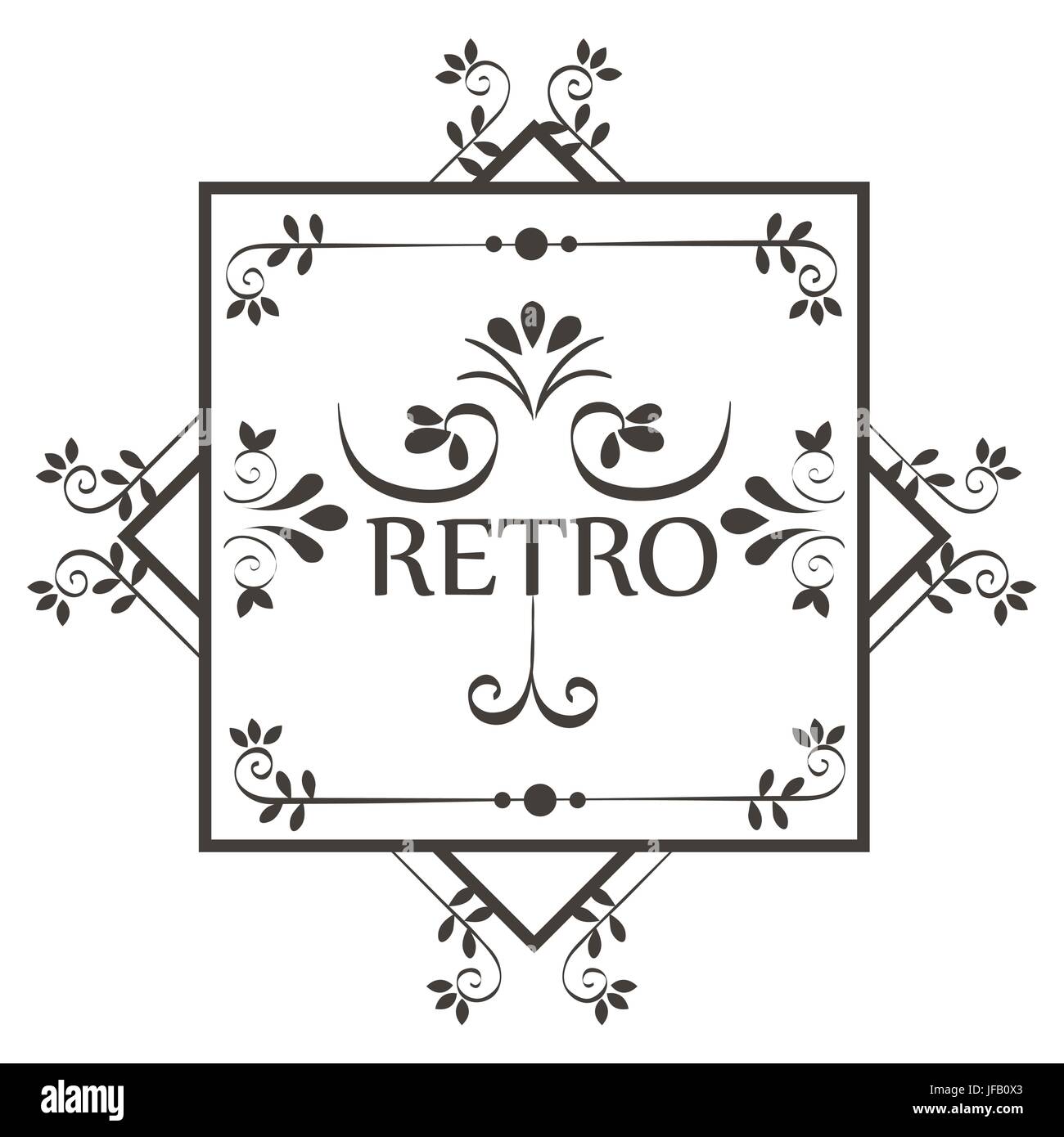 Retro sign with beautiful ornaments and frame over white background ...