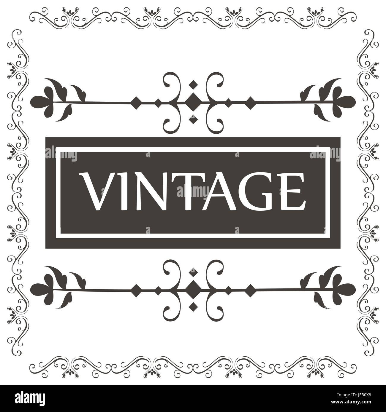 Vintage sign with ornamental borders and frame over white background ...