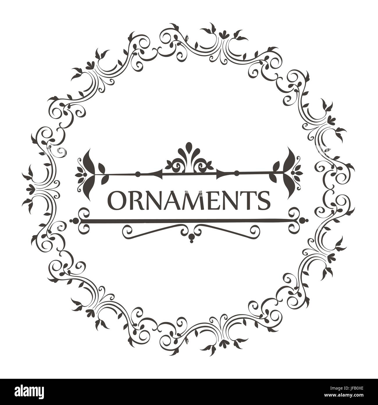 Ornaments sign with ornamental border and round frame over white ...
