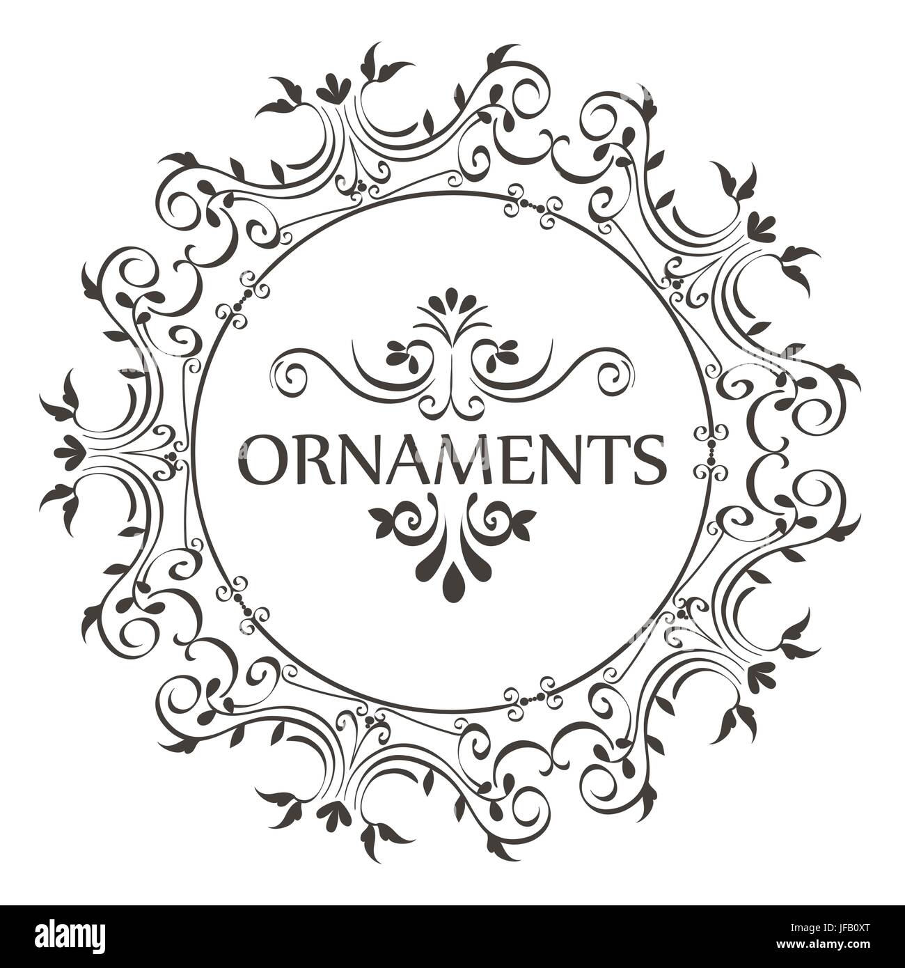 Ornaments sign with beautiful borders and round frame over white ...
